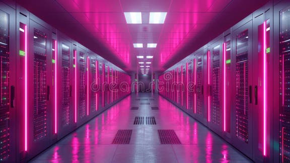 A Long Hallway in a Server Room with Rows of Servers Stock Photo ...