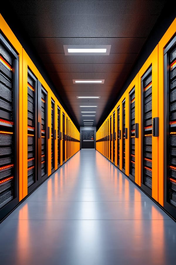 A Long Hallway in a Server Room with Rows of Servers Stock Photo ...