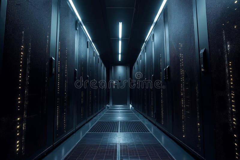 A Long Hallway in a Server Room with Rows of Servers Stock Image ...