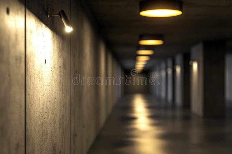A Long Hallway with Several Lights on Each Side, Ideal for Use in ...