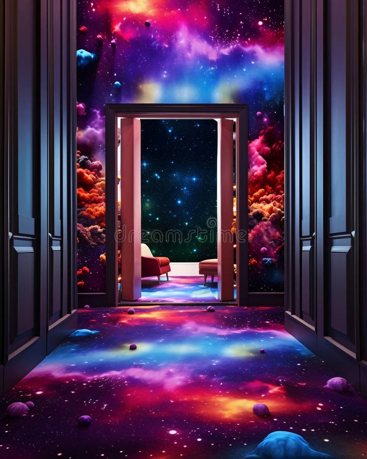 Long Hallway with a Starry Night Sky on the Floor and Ceiling - AI ...