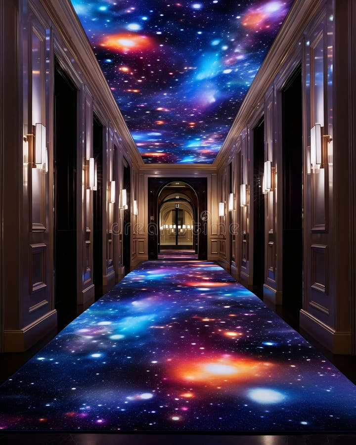 Long Hallway with a Starry Night Sky on the Floor and Ceiling - AI ...