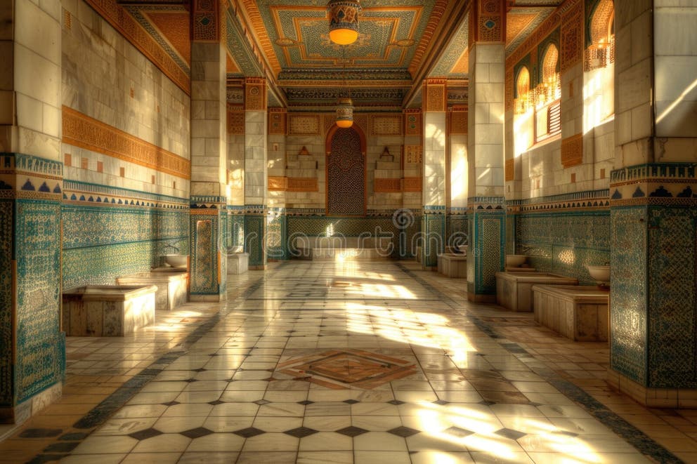 A Long Hallway with Tile-covered Walls and Flooring Stock Photo - Image ...