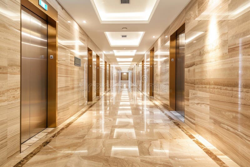 A Long Hallway with Two Elevators at Either End, Suitable for Offices ...