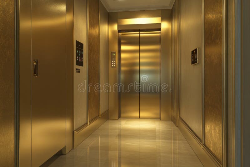 A Long Hallway with Two Elevators, Ideal for Real Estate, Office, or ...