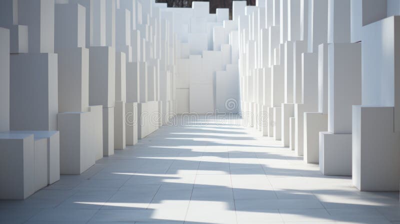 A Long Hallway with White Cubes in it, AI Stock Image - Image of ...