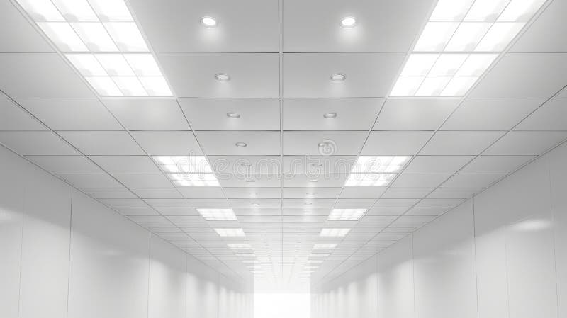 A Long Hallway with White Walls and Ceiling Lights. Perfect for Adding ...