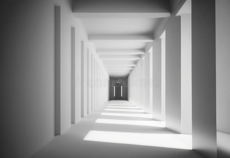 Long Hallway with White Walls and Windows. Generative AI Stock Image ...