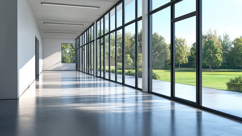 Long Hallway with Windows stock image. Image of building - 373274129