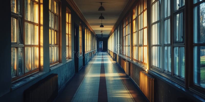 Long Hallway with Windows stock photo. Image of urban - 375126738