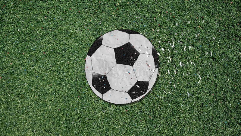 Long Hand Assembling a Soccer Ball Cutout Retro Style with Confetti ...