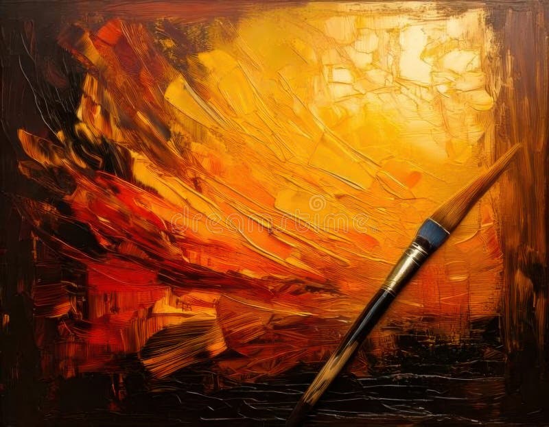 Long-Handle Brush Painting with Red Warm Stock Illustration ...