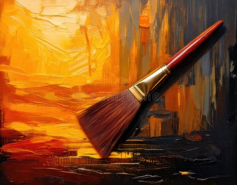 Long-Handle Brush Painting with Red Warm Stock Illustration ...