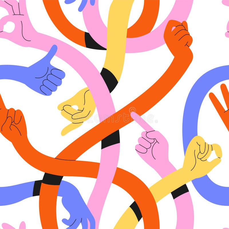 Long Hands Seamless Pattern. Funny Multicolor Human Arms, Repeated ...