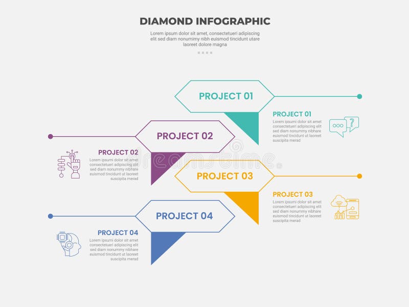 Long Hexagon Shape Infographic Outline Style with 4 Point Template with ...