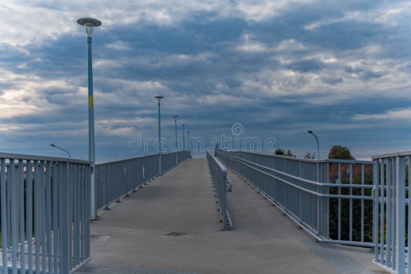 Long High Concrete Footbridge Over City Highway Stock Photo - Image of ...