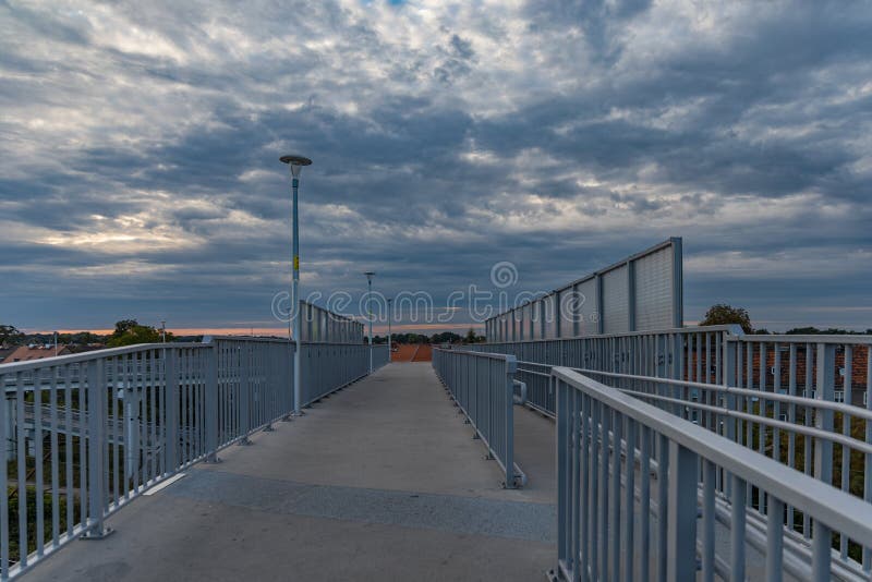 Long High Concrete Footbridge Over City Highway Stock Photo - Image of ...