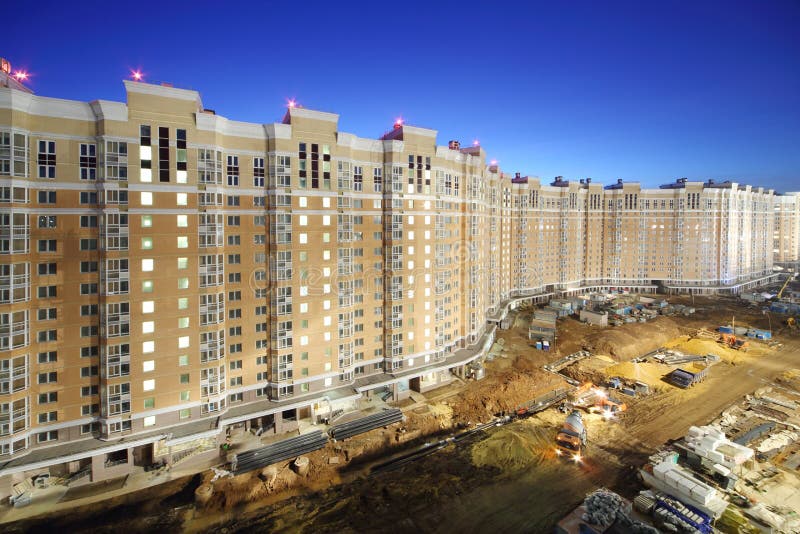Long High Multi-storey Building Under Construction Stock Photo - Image ...