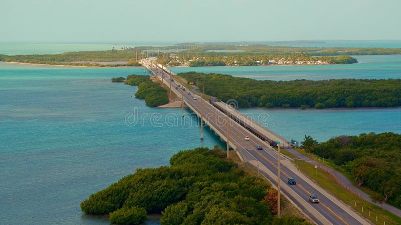 A Long Highway Bridge Crossing the Ocean with Traffic Moving Both ...