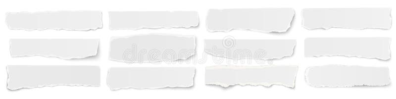 A Long Horizontal Set of Torn Long Pieces of Paper Isolated on a White ...