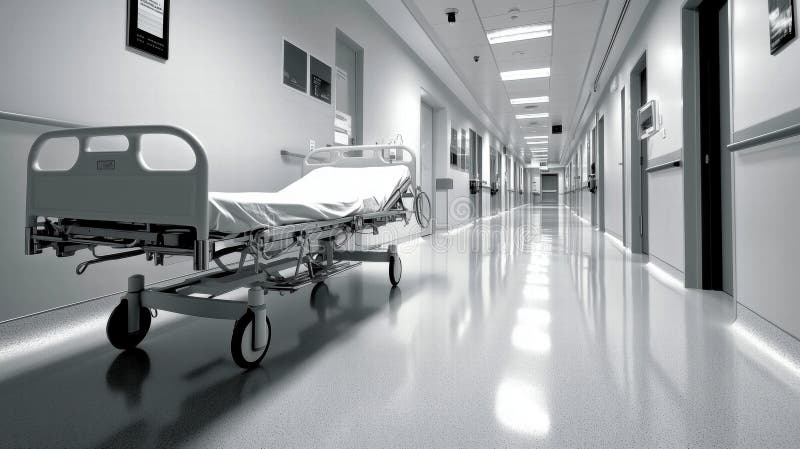 The long hospital corridor stock image. Image of laboratory - 361271539