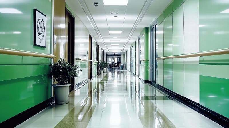 The long hospital corridor stock image. Image of hospital - 361272127