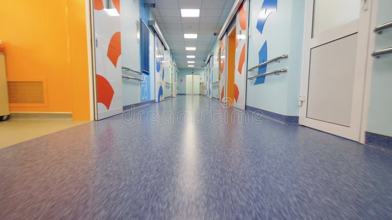 Long Hospital Corridor with Rooms. Medical Health Treatment Center ...