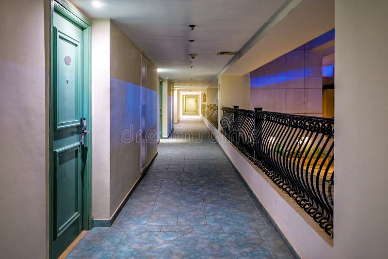 Long Hotel Corridor Doorway Stock Image - Image of clean, corridor ...