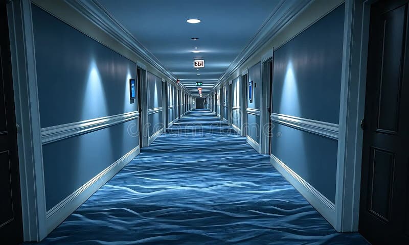 Long Hotel Hallway, Blue Toned, with Doors and Carpet Stock Video ...