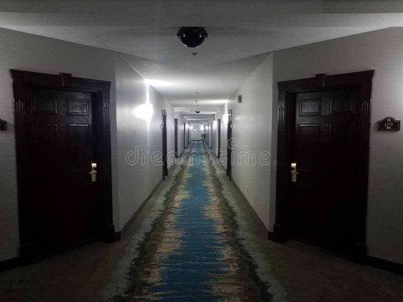 Long Hotel Hallway Corridor Or Hall With Doors Stock Image - Image of ...