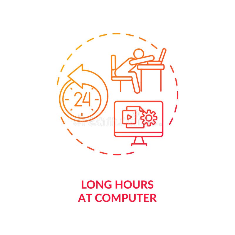 Long Hours at Computer Concept Icon Stock Vector - Illustration of ...