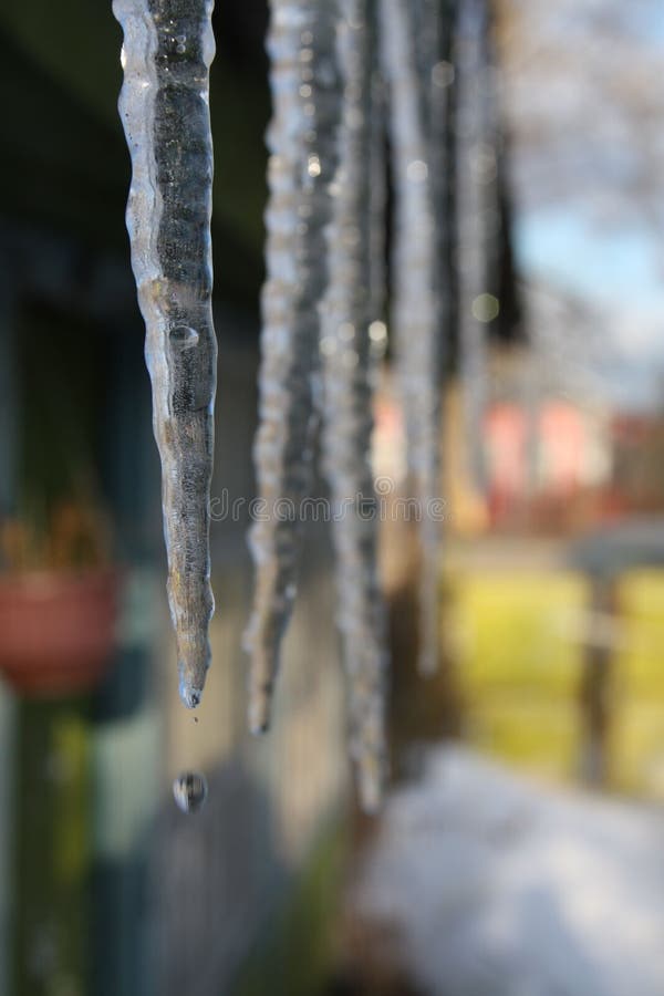 Long Icicles Hanging from the Roof and Drip Stock Image - Image of ...