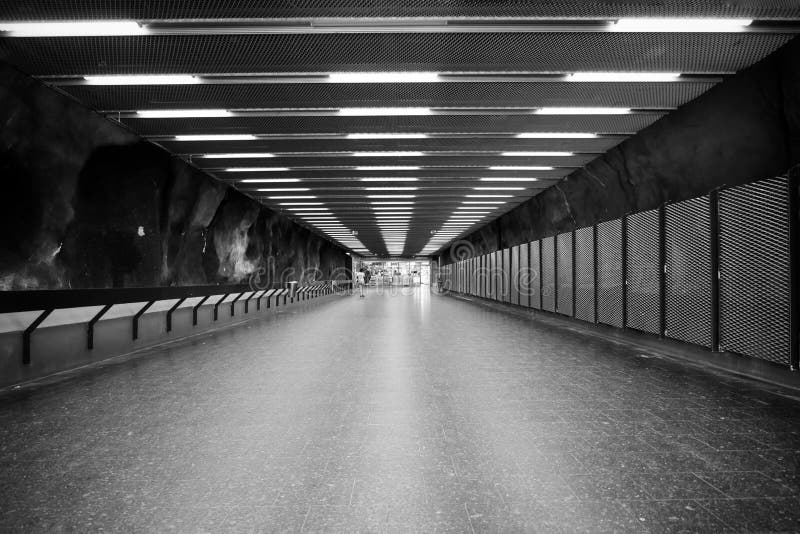 Long Illuminated Walkway Path Underground Stock Photo - Image of tunnel ...