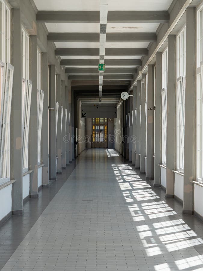 Long Interior Corridor of a Hospital with Large Windows Stock Photo ...