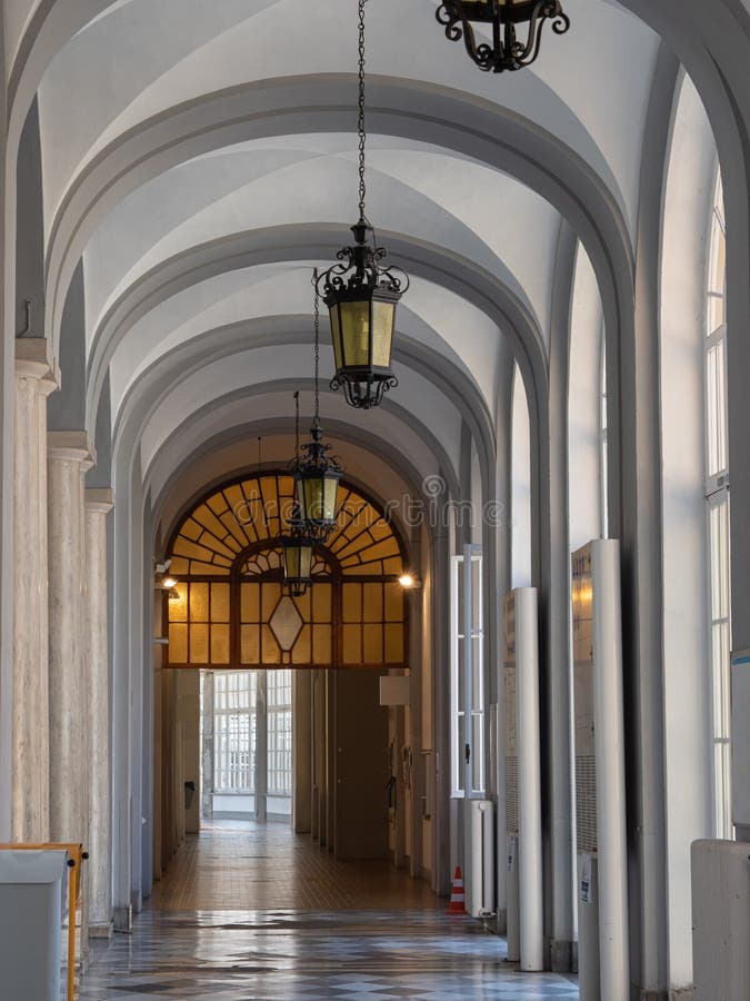 Long Interior Corridor of a Hospital with Large Windows Editorial Stock ...