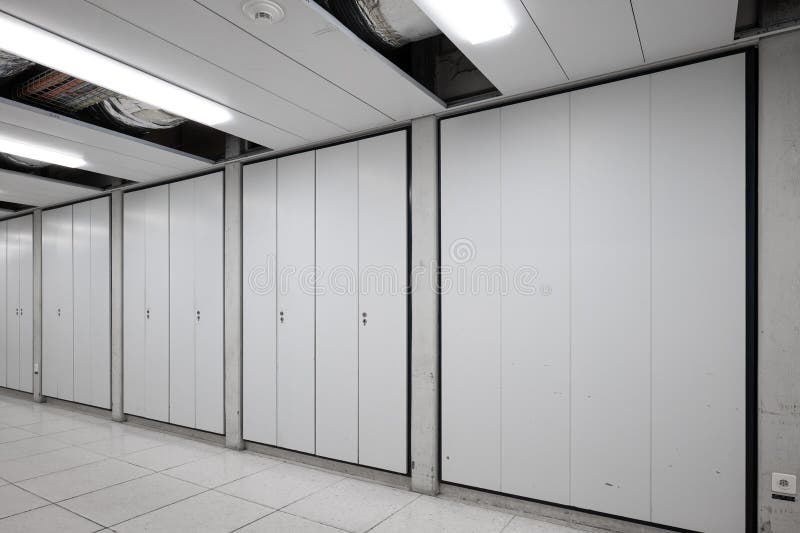 Long Interior Empty Corridor Hallway Illuminated by Neon Lights with ...