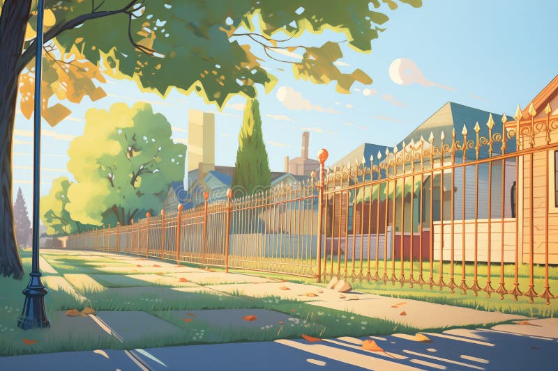 Long Iron Fence Casting Evening Shadows Stock Illustration ...