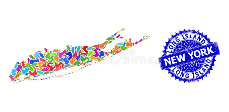 Dot Rainbow Map of Long Island and Grunge Stamp Seal Stock Vector ...