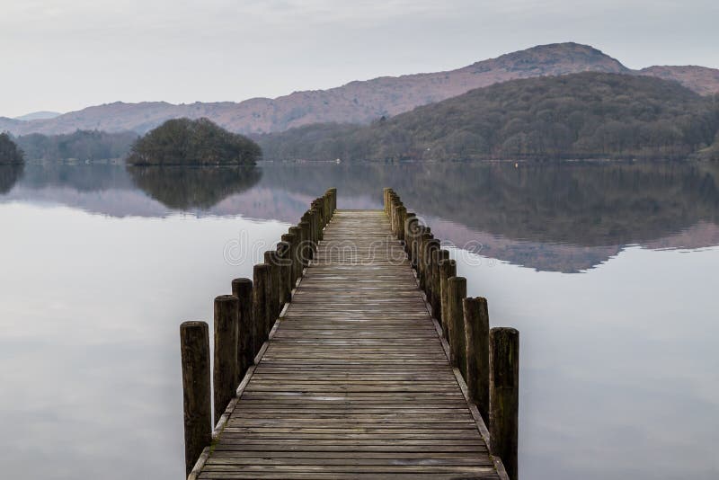 Long Jetty on Coniston Water Stock Image - Image of hillside, mountains ...