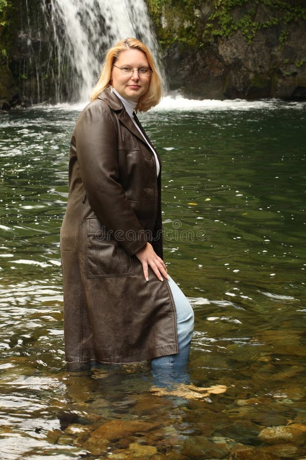 Long Leather Jacket stock image. Image of nose, blonde - 6999379