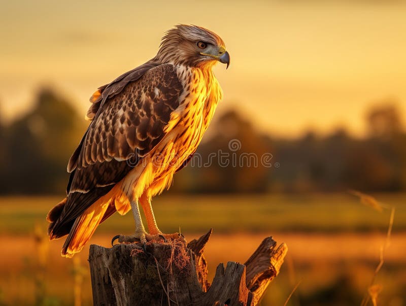 Long-legged Buzzard Under Setting Sun Stock Image - Image of looking ...