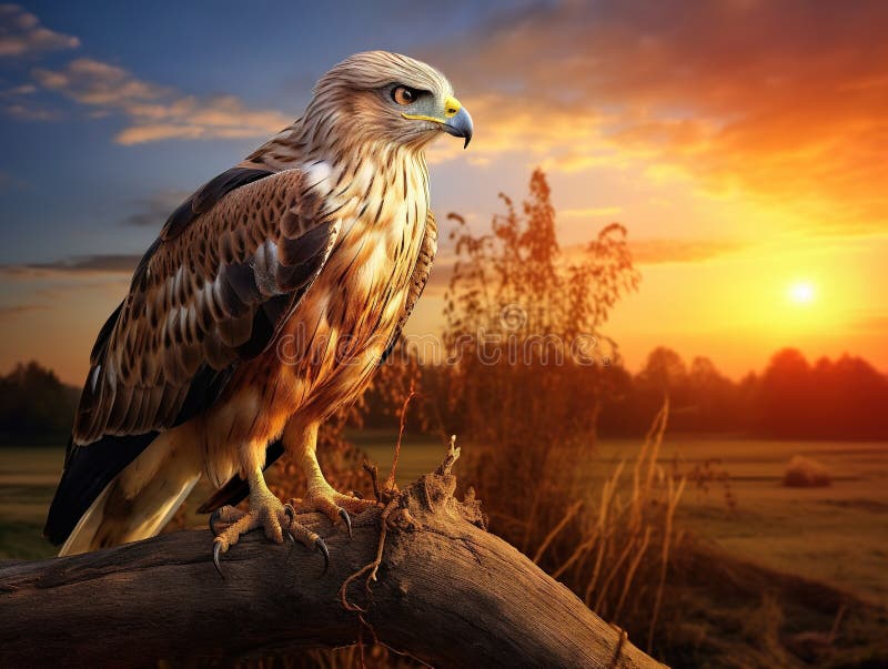 Long-legged Buzzard Under Setting Sun Stock Photo - Image of wildlife ...