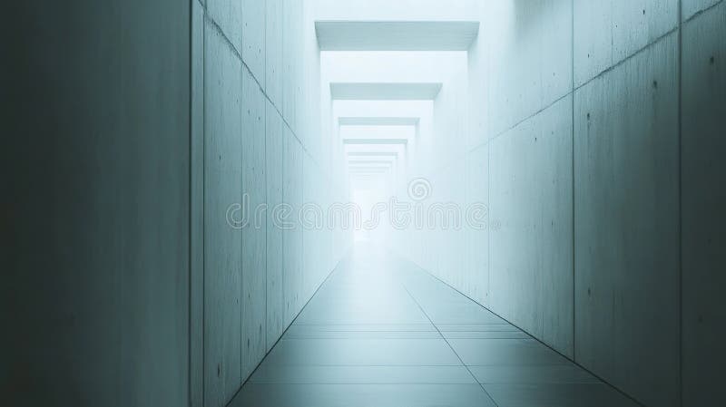 Long, Light-filled Concrete Corridor Leading To Bright End Stock ...