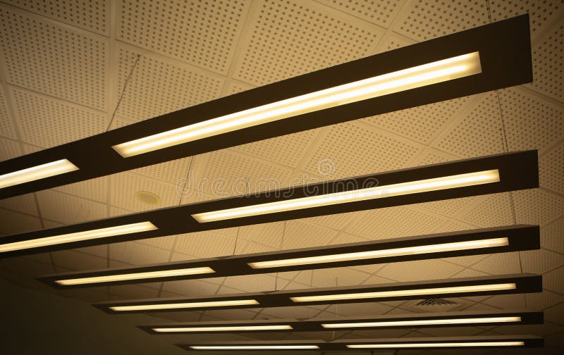 Long Lighting Lamps Office Building Ceiling Stock Image - Image of lamp ...