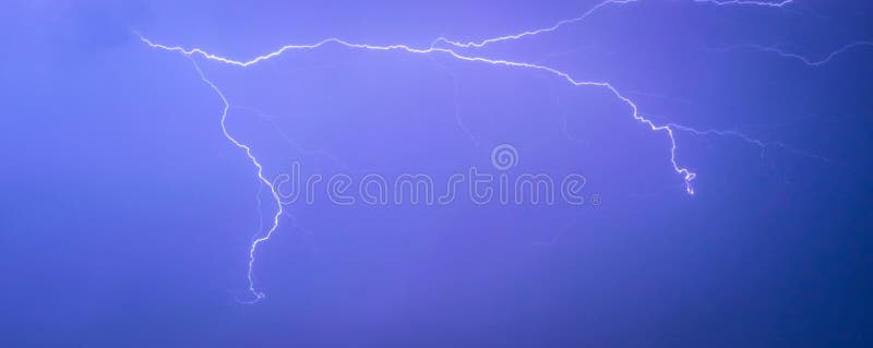 Long Lightning Bolt with Side Branches is High Up in the Sky Stock ...