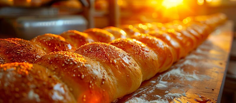 A Long Line of Bread Rolls in a Bakery Stock Image - Image of yeast ...