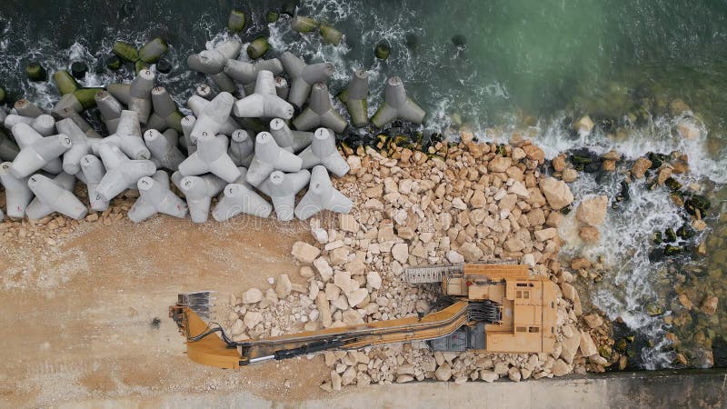 Rows of Concrete Blocks Along Beach Stock Footage - Video of management ...