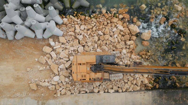 Rows of Concrete Blocks Along Beach Stock Footage - Video of oceanfront ...