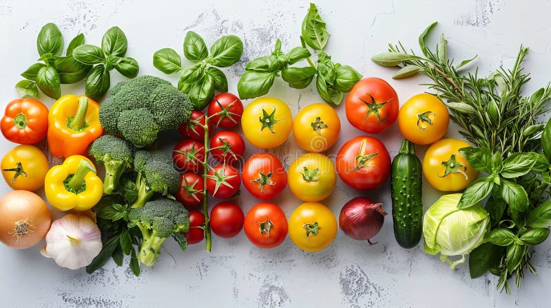 A Long Line of Different Types of Fruits and Vegetables on a Table ...