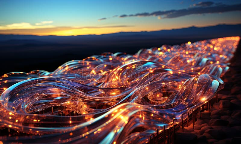 Row of Lights Descending Mountain Stock Photo - Image of hillslope ...